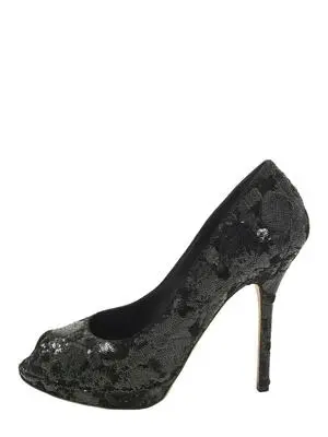 Dior Sequined Peep-toe Pumps - Black