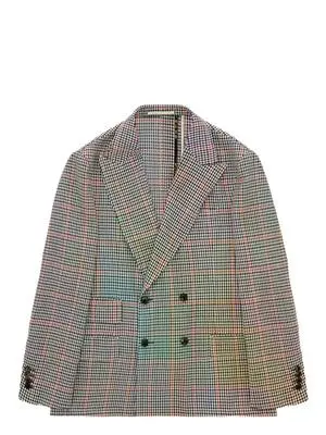 FORTELA Plaid Double-breasted Blazer - Blue