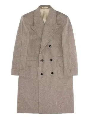 FORTELA Bogart Double-breasted Herringbone Coat - Neutrals