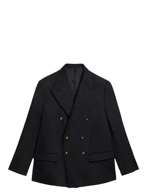 FORTELA Double-breasted Flap Pocket Blazer - Black