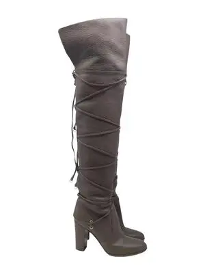 SERGIO ROSSI Leather Block Heel Boots - Grey