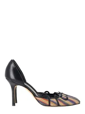Manolo Blahnik Pointed-toe Raffia Pumps - Black