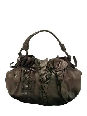 PRADA Leather Ruffle Shoulder Bag