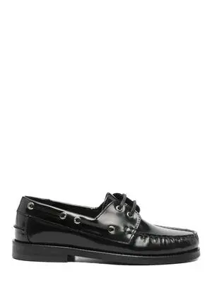 VINNY'S Bettie Leather Boat Shoes - Black
