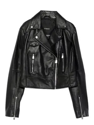 Pinko Zip Leather Jacket - Black