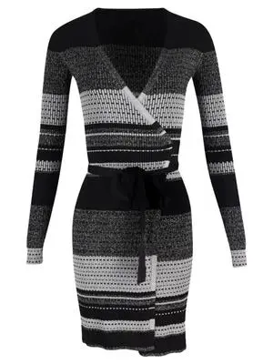 Diane Von Furstenberg Vintage Striped Wrap Dress - Black