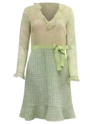 Valentino Garavani Ruffled Tweed Long-sleeve Dress - Green