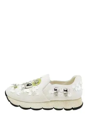 Prada Embellished Slip-on Sneakers - White