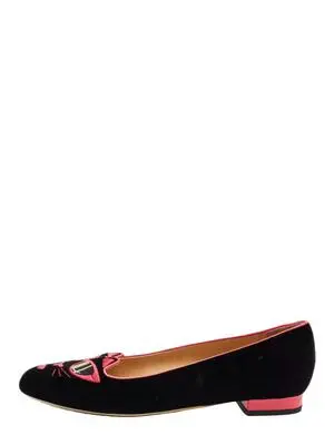CHARLOTTE OLYMPIA Kitty Embroidered Ballet Flats - Black