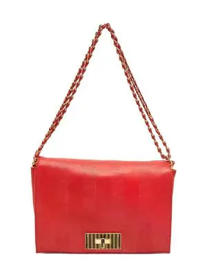 Fendi Pequin Embossed Leather Shoulder Bag - Red