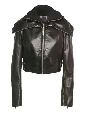 Givenchy Cropped Leather Jacket - Black