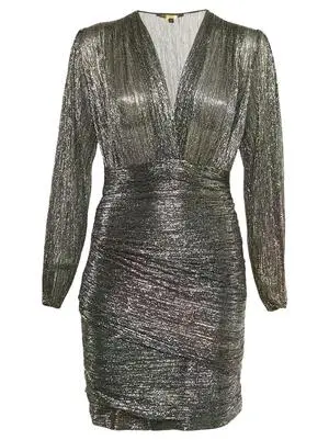 Maje Draped Metallic Mini Dress - Grey