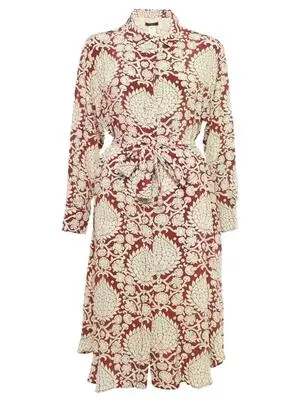 Max Mara Printed Belted Midi Dress - Red