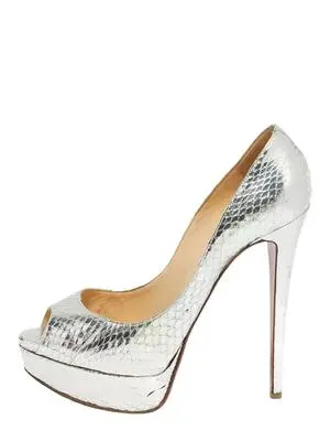 CHRISTIAN LOUBOUTIN Python-embossed Leather Peep Toe Platform Pumps - Silver