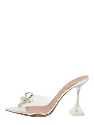Amina Muaddi Crystal Bow Sandals - Silver