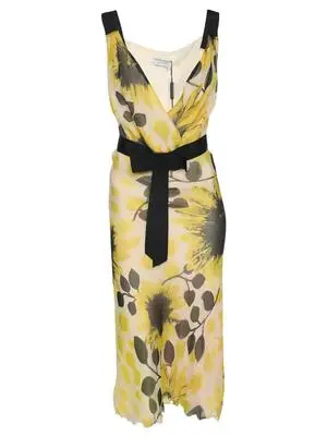 Marina Rinaldi Floral Print Chiffon Midi Dress - Yellow