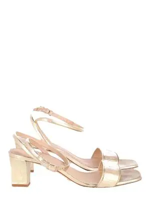 Sandro Block-heel Leather Sandals - Gold