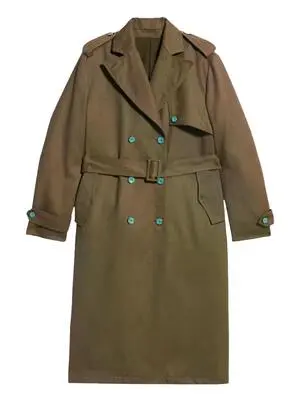 FORTELA Double-Breasted Belted Trench Coat Green