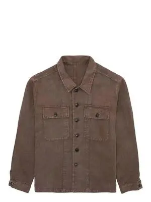 FORTELA Front Pockets Logo Button Shirt - Brown