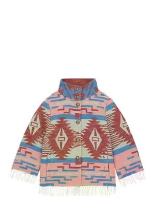 FORTELA Fringed Geometric Cotton Jacket - Pink