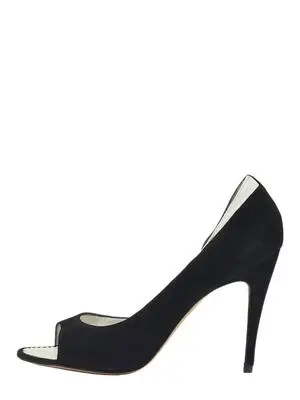 Manolo Blahnik Suede Open Toe Pumps - Black