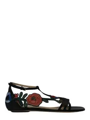 Gucci Ophelia Floral-embroidered Flat Sandals - Black