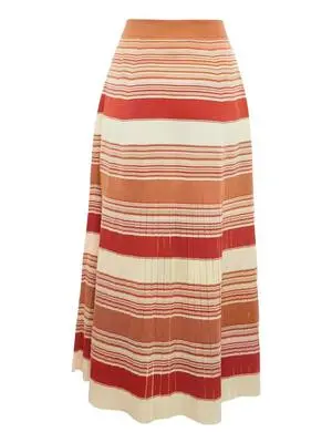 Loro Piana Striped Knit Midi Skirt - Brown