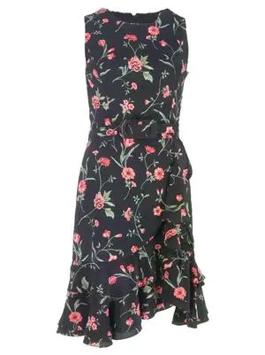 Michael Kors Floral-print Belted Mini Dress - Black