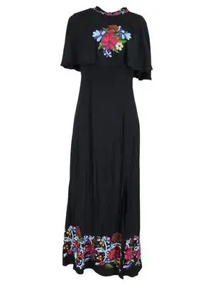 Rixo Iona Cape-effect Embroidered Maxi Dress - Black