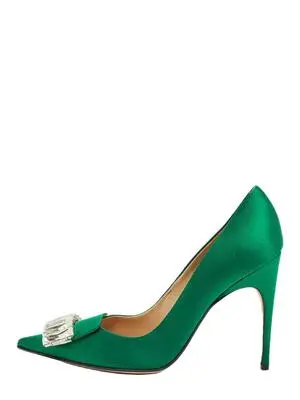 SERGIO ROSSI Crystal-embellished Satin Stiletto Pumps - Green