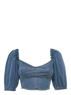 Elisabetta Franchi Denim Gathered Top - Blue