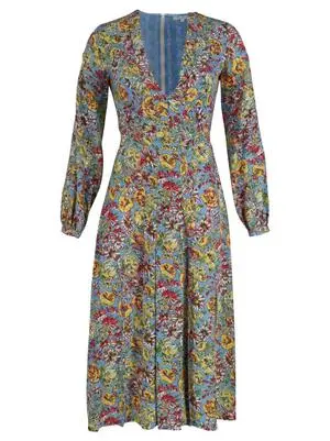 Rixo Long-sleeve Floral-print Midi Dress - Blue