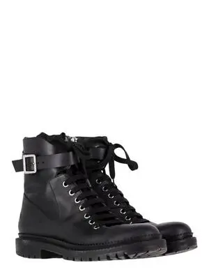 BOSS Buckled Lace-up Combat Boots - Black