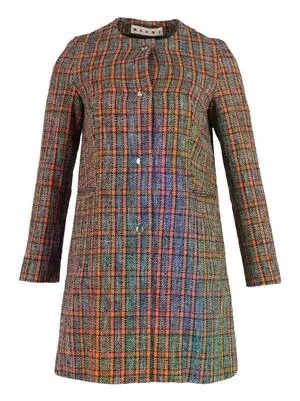 Marni Plaid Collarless Coat - Grey