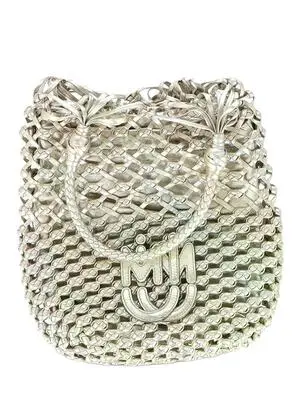 Miu Miu Weave Effect Leather Tote Bag - Silver