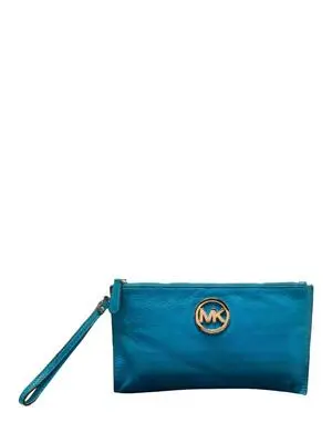 Michael Kors Logo Leather Wristlet - Blue