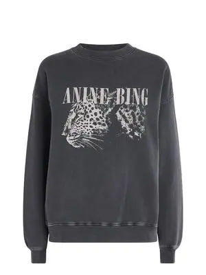 ANINE BING Leopard Print Spencer Sweatshirt - Black