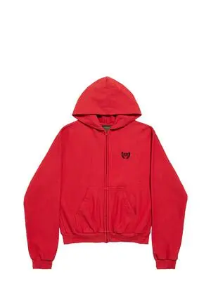 Balenciaga Cotton Embroidered Zip-up Hoodie - Red