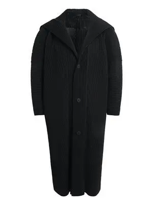 Issey Miyake Pleated Longline Overcoat - Black