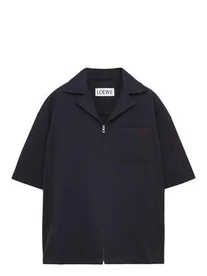 Loewe Wool Short-sleeve Zip-up Shirt - Navy