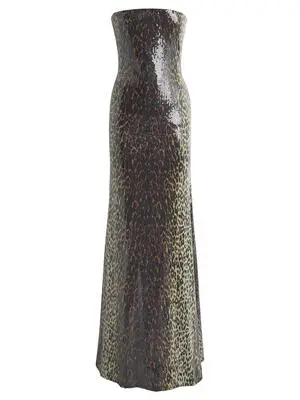 Alex Perry Sequinned Leopard Print Gown - Brown