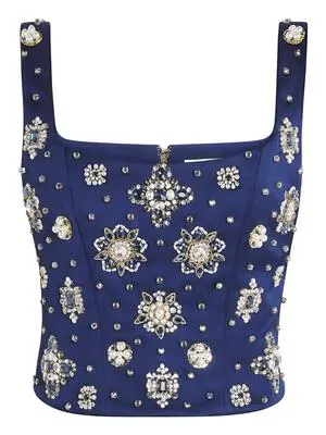 Alice + Olivia Embellished Lilliana Crop Top - Navy