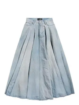 Balenciaga Denim Godet Maxi Skirt - Blue