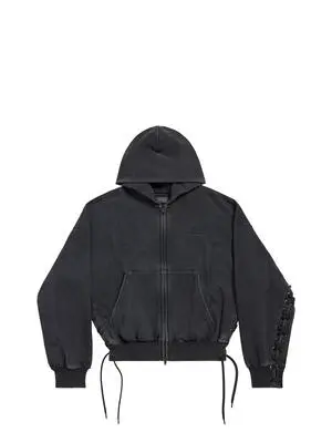 Balenciaga Cotton Lace-up Zip Hoodie - Black