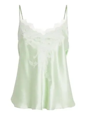 TORLOWEI Silk Cami Top With Lace Appliqués - Green
