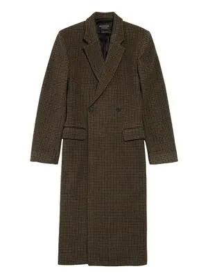 Balenciaga Melton Wool Check Overcoat - Brown