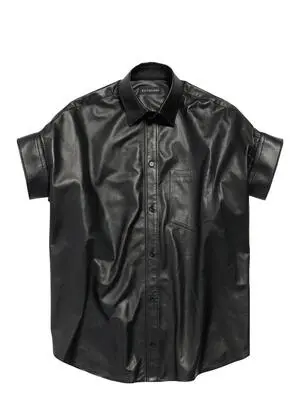Balenciaga Leather Tucked-sleeve Shirt - Black