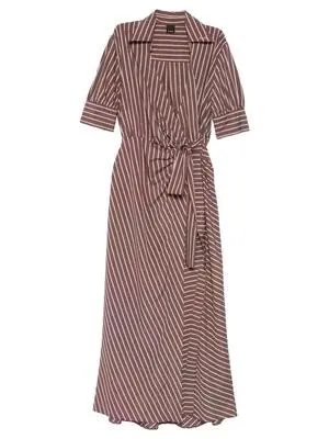 Pinko Striped Maxi Shirt Dress With Balloon Sleeves - Brown