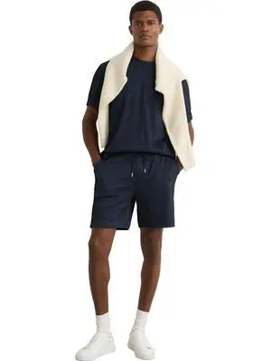 REISS Alvo Textured-wave Drawstring Shorts - Airforce Blue