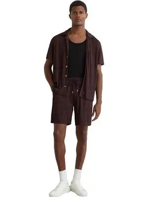 REISS Alvo Textured-wave Drawstring Shorts - Bordeaux